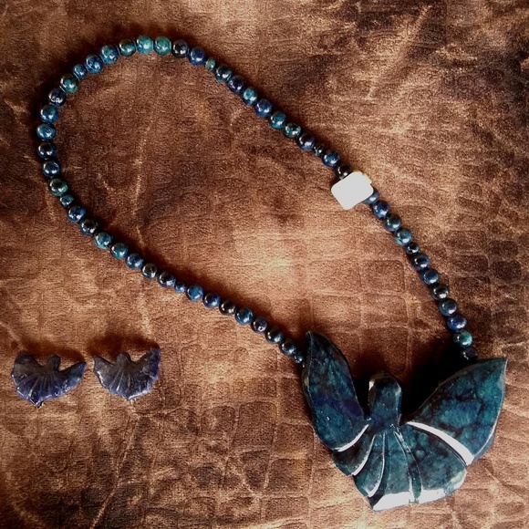 Karla Jordan | Jewelry | Vintage Blue Riverstone Necklace Earrings Set ...